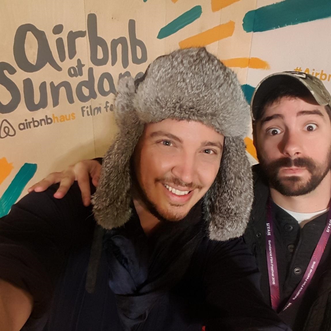 Host Max Tucci with Matty Brown at AirBnBhaus Sundance - Eye On Channel